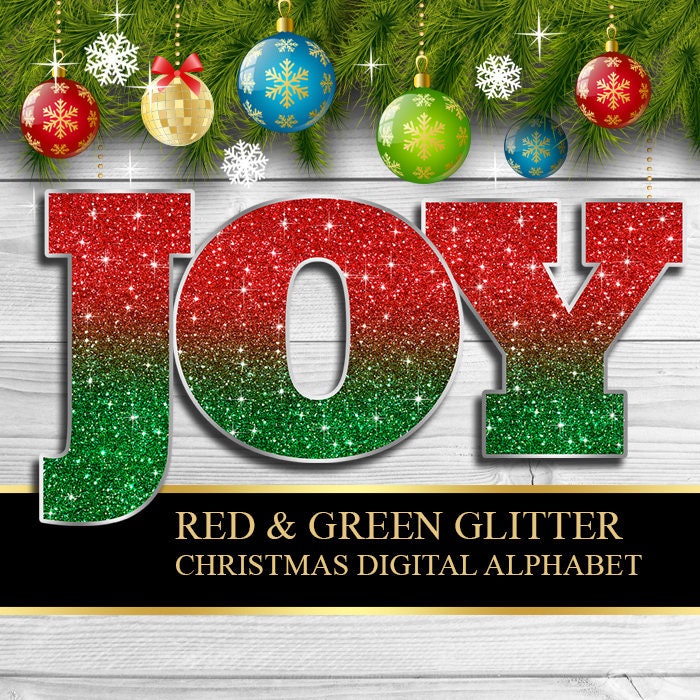 Christmas Red Green Glitter Digital Alphabet Numbers | Etsy