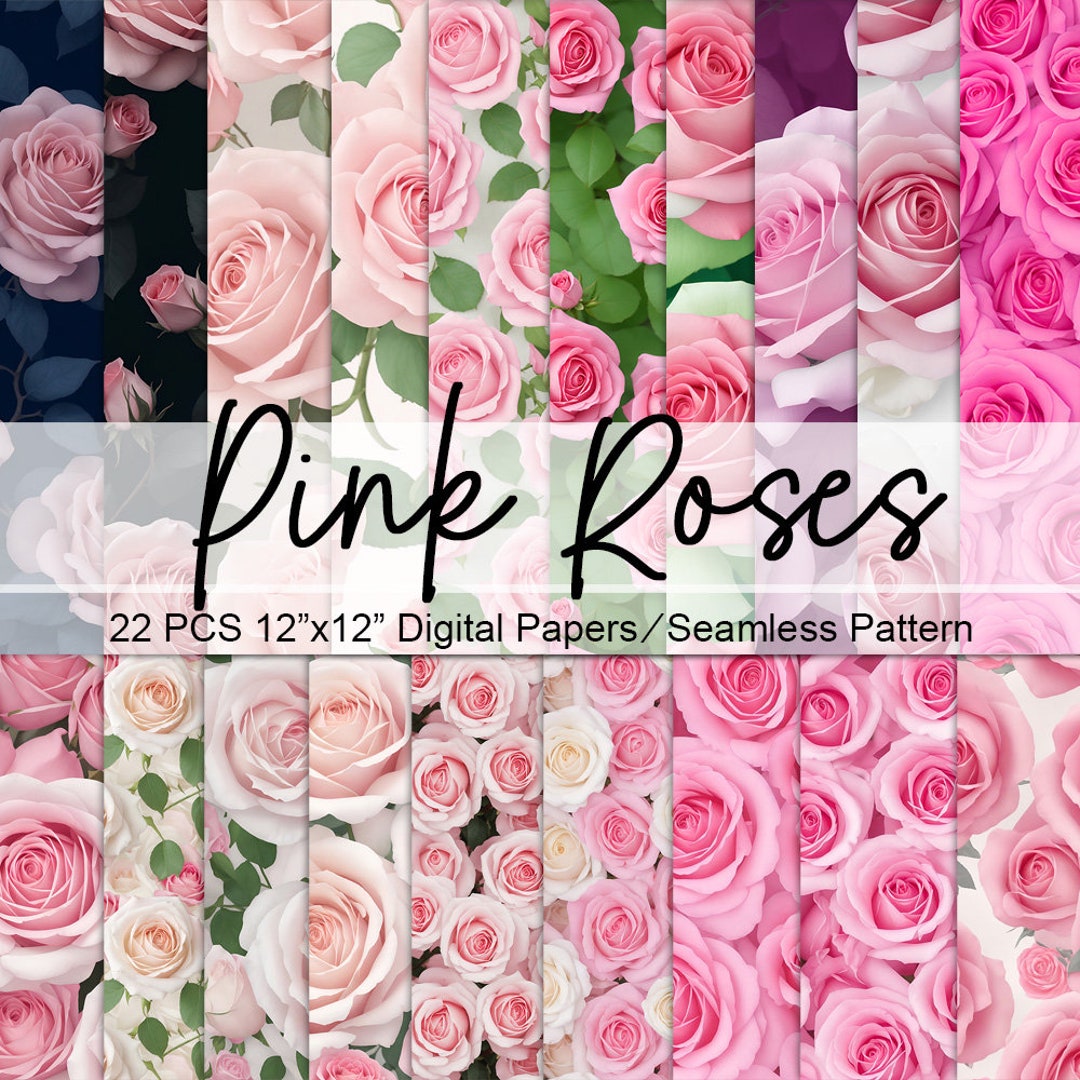 Pink Roses Seamless Pattern Digital Papers, Pink Roses Background ...