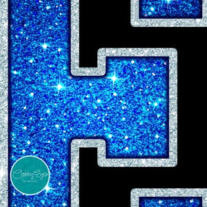 Blue Silver Glitter Varsity Alphabet Clip Art, Sport College Style ...