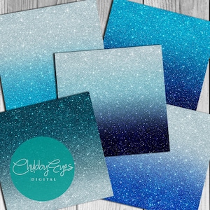 Blue Ombre Glitter Digital Papers, Shinny Scrapbook Gradient Digital ...