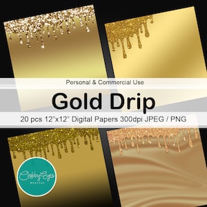 Gold Glitter Drip Digital Papers, Gold Gradient Background Scrapbook ...