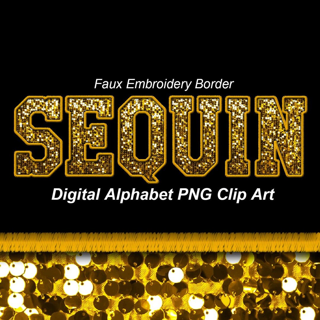 Gold Sequin Varsity Alphabet Clip Art, Faux Embroidery Border, Sport ...