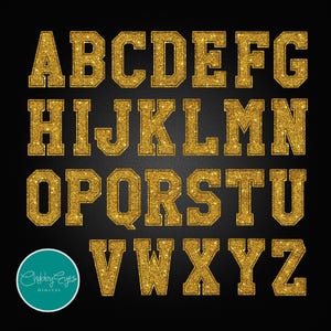 Gold Glitter Varsity Alphabet Clip Art, Sport College Style PNG Letters ...