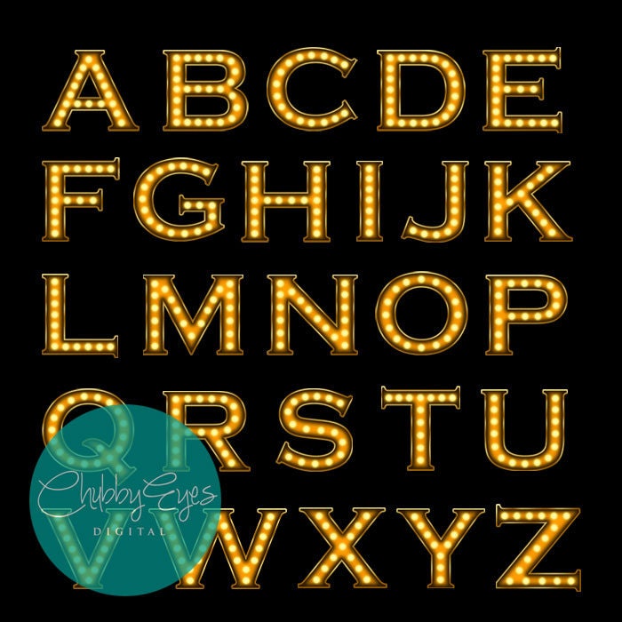 Marquee Light Digital Alphabet, Vintage Style Clip Art, Vintage Light ...