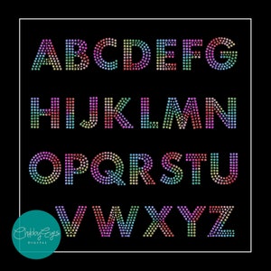 Diamond Dot Alphabet Clip Art, Rainbow Shiny Diamond Alphabet Digital ...