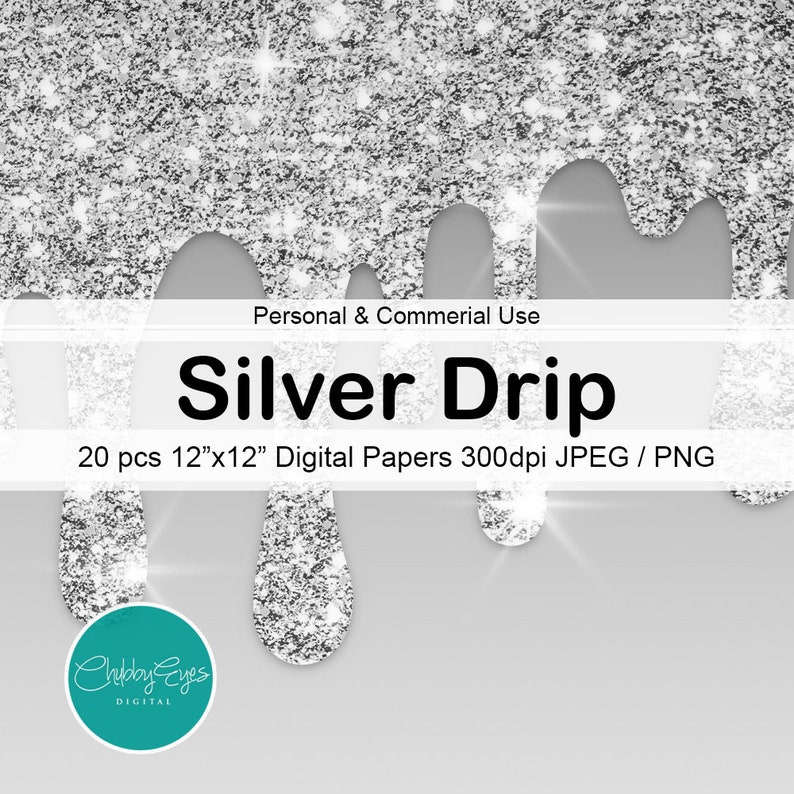 Silver Glitter Drip Digital Papers, Silver Gradient Background ...