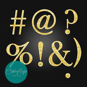 Gold Glitter Digital Alphabet, Numbers and Punctuation Clip Art, Chunky ...