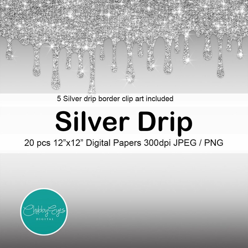 Silver Glitter Drip Digital Papers Silver Gradient Background - Etsy