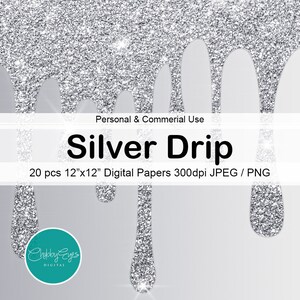 Silver Glitter Drip Digital Papers, Silver Gradient Background ...