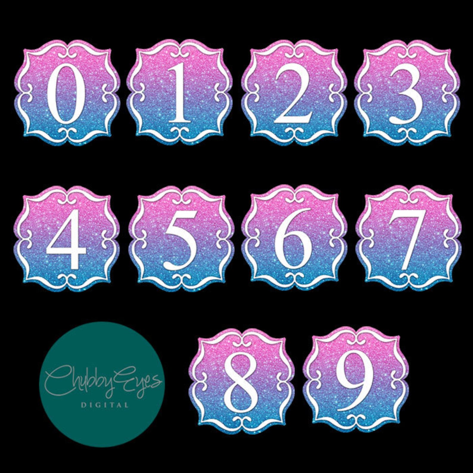 Glitter Frame Digital Alphabet Numbers Clip Art Pink Blue | Etsy