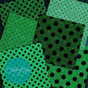Green Glitter Polka Dot Digital Papers, Scrapbook Papers Black Polka ...