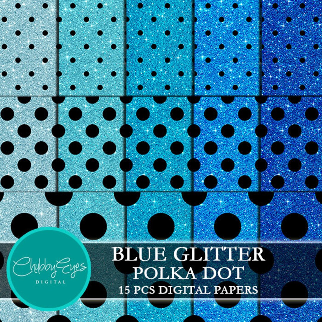 Blue Glitter Polka Dot Digital Papers, Scrapbook Papers Black Polka ...