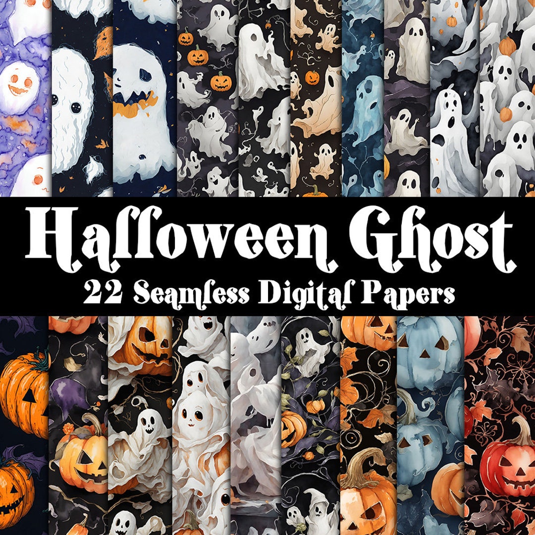 Halloween Ghost Digital Papers, Seamless Backgrounds (digital Download ...