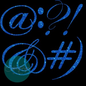 Blue Glitter Alphabet, Numbers and Punctuation Clip Art, Digital ...