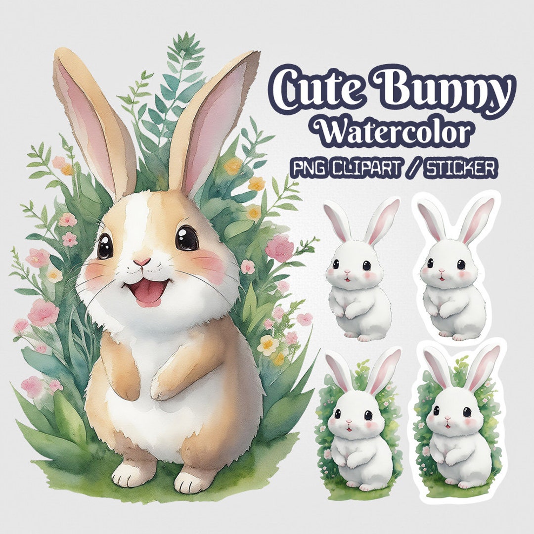Cute Bunny Clip Art, Watercolor Rabbit Illustration, Watercolor Digital ...