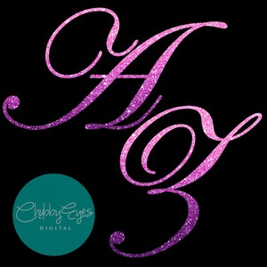 Pink Purple Ombre Glitter Alphabet, Numbers and Punctuation Clip Art ...