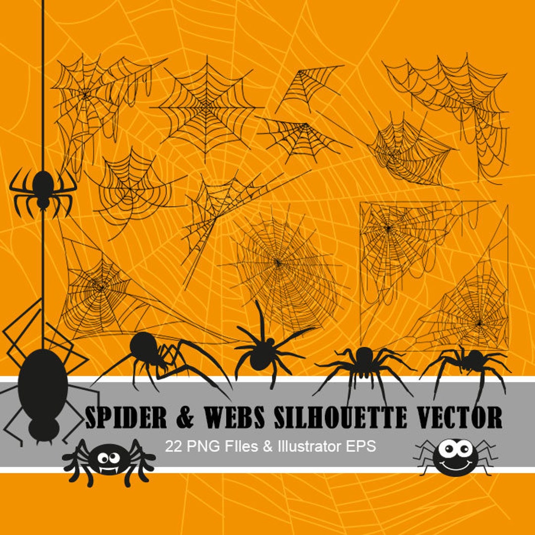 Spiders Vector, Spider Webs Line Silhouette , Halloween Clip Art ...