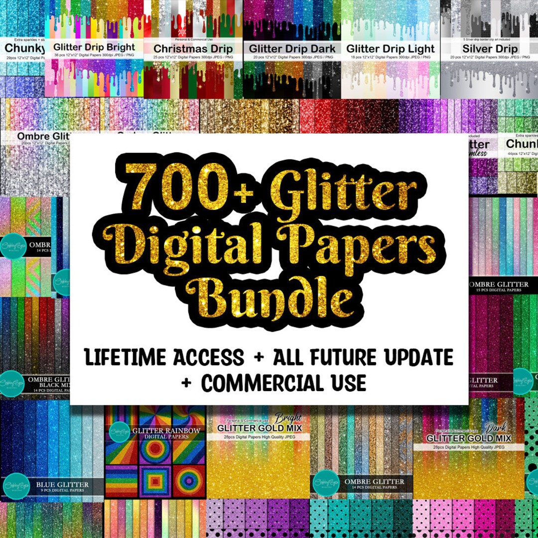 Glitter Digital Papers Bundle Pack, Ombre Glitter, Rainbow Color ...