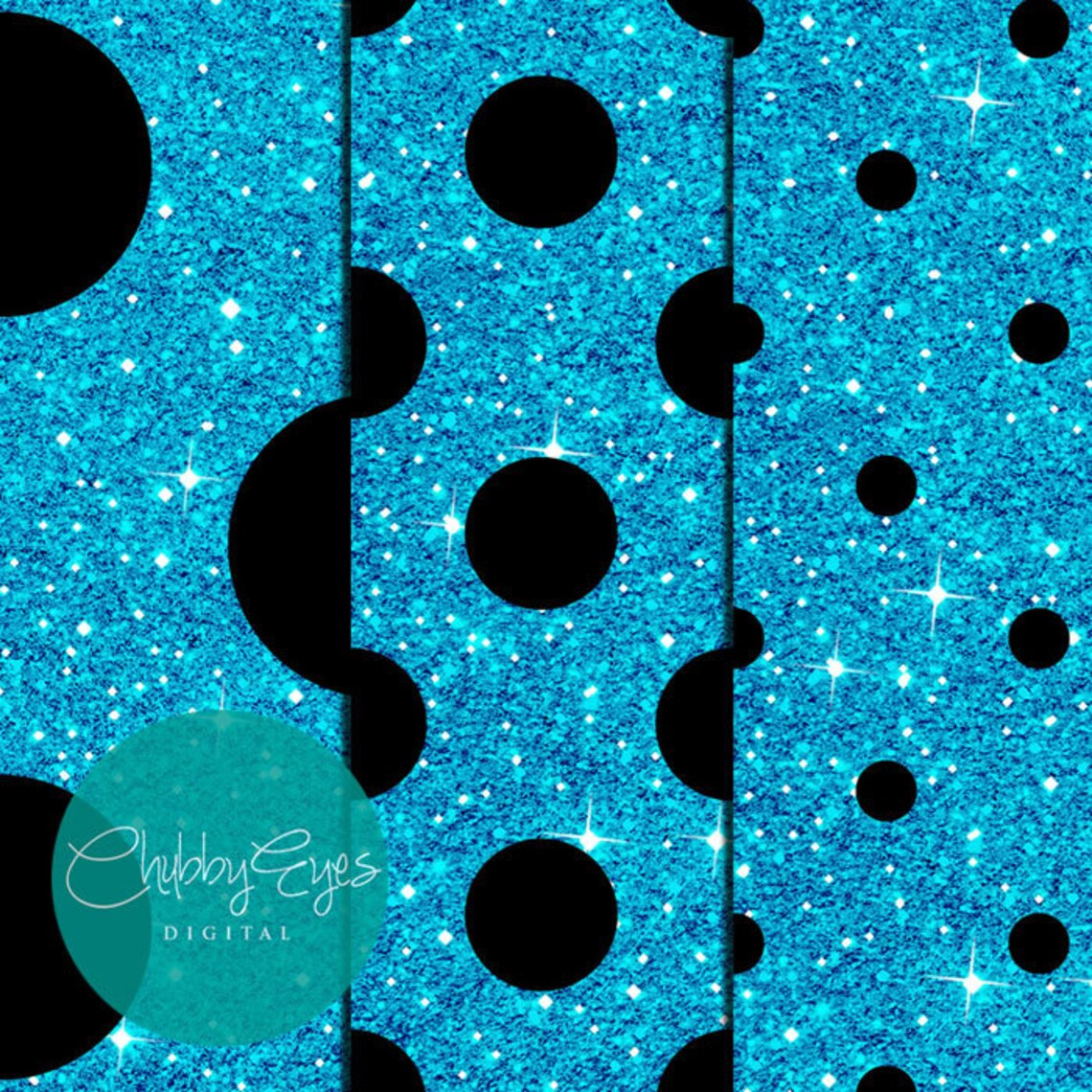 Blue Glitter Polka Dot Digital Papers Scrapbook Papers Black | Etsy