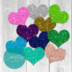 100 Colors Glitter Hearts Clipart, Digital Glitter Clip Art, Scrapbook ...