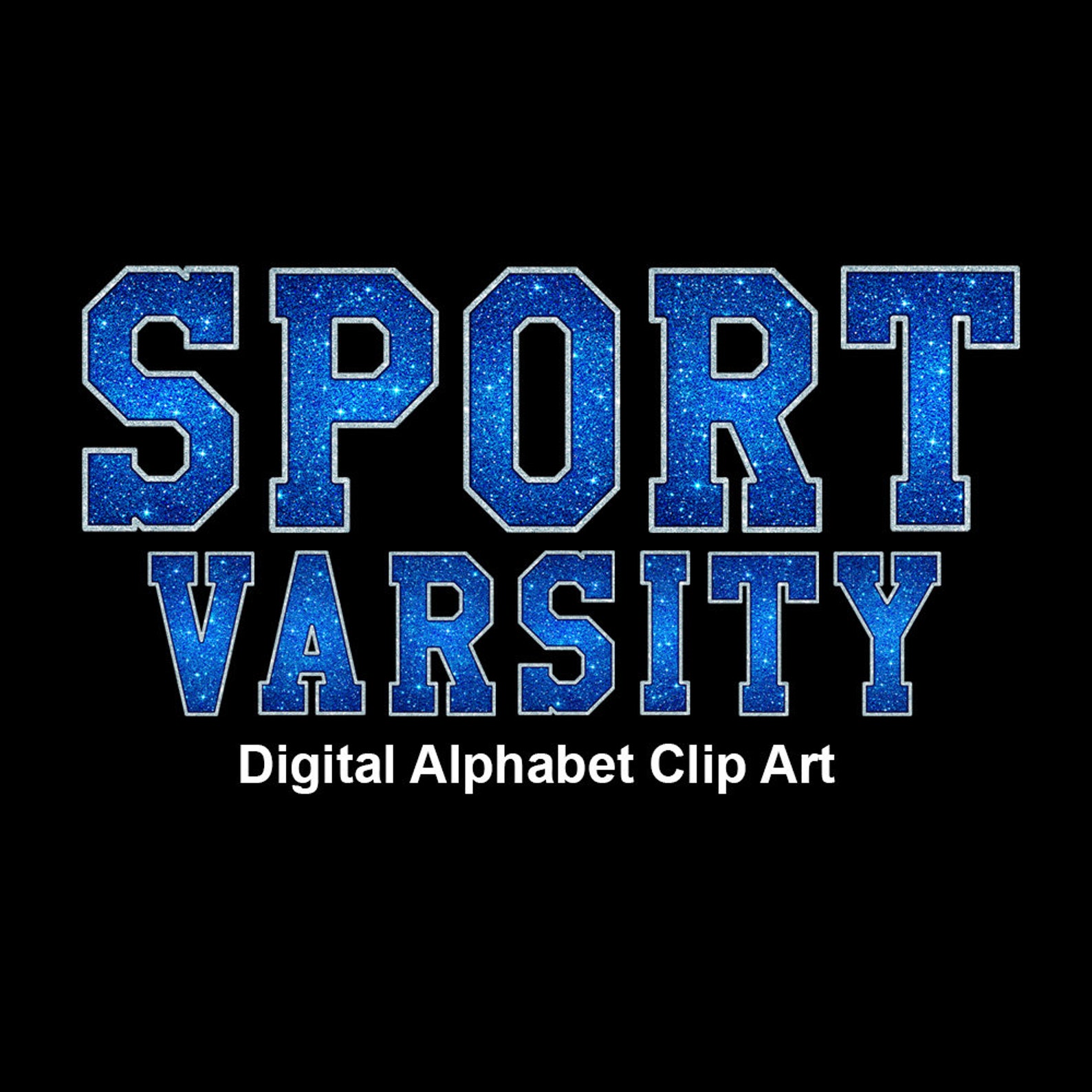 Blue Glitter Varsity Alphabet Clip Art (digital Download) - Etsy