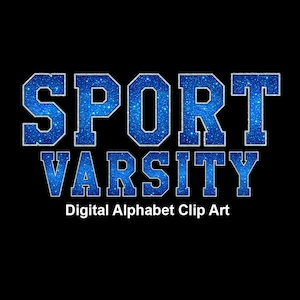 Blue Silver Glitter Varsity Alphabet Clip Art, Sport College Style ...