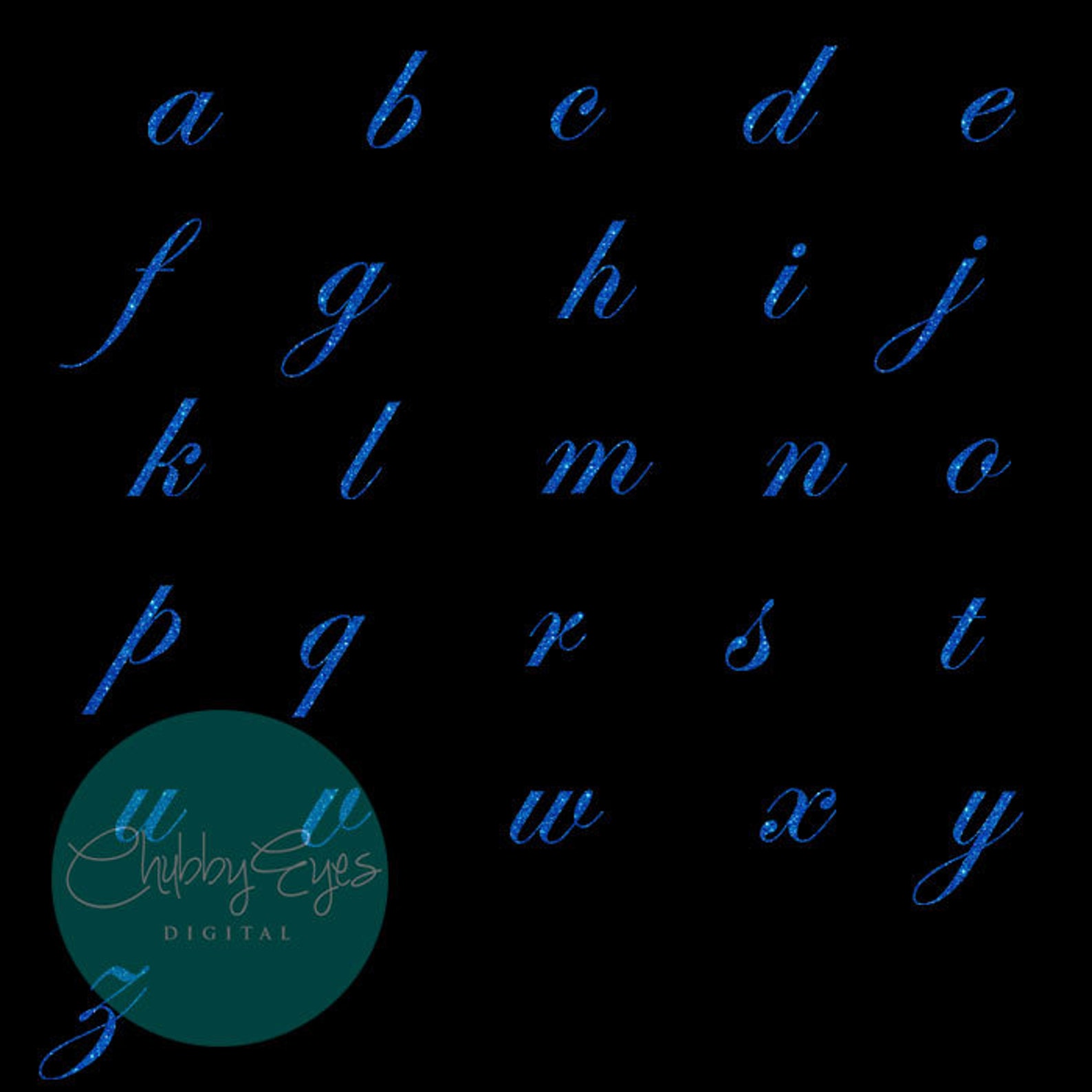 Blue Glitter Alphabet, Numbers and Punctuation Clip Art, Digital ...