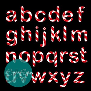 Christmas Candy Cane Digital Alphabet, Numbers and Punctuation Clip Art ...