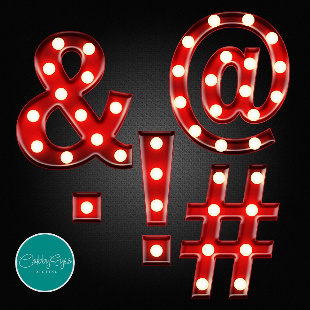 Red Marquee Lights Alphabet, Vintage Light Box Lettering Clip Art ...