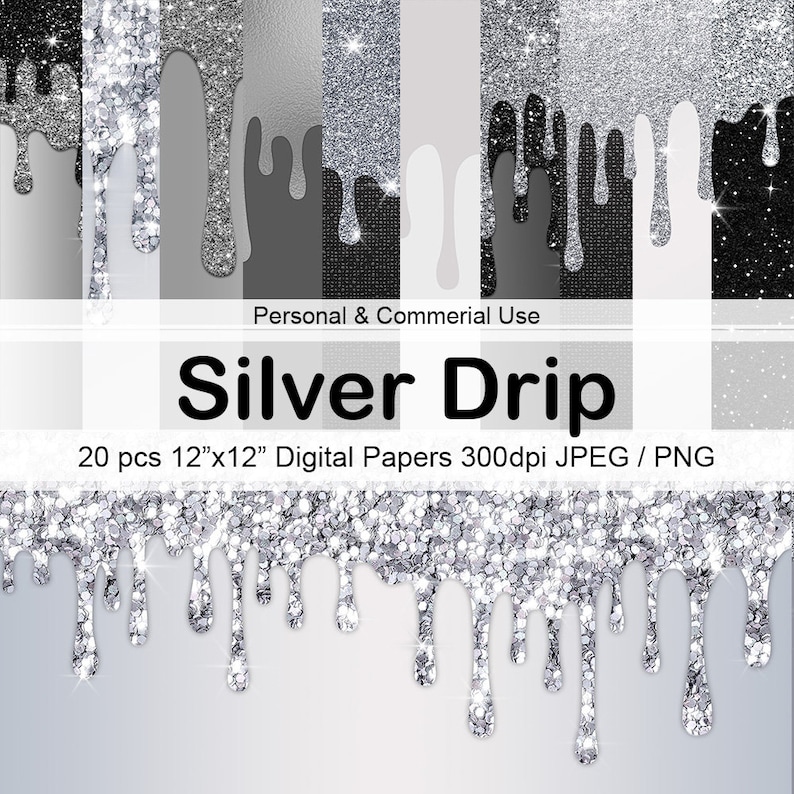Silver Glitter Drip Digital Papers Silver Gradient Background - Etsy