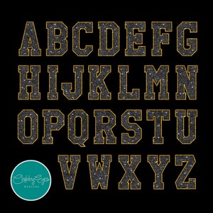 Black Gold Glitter Varsity Alphabet Clip Art (digital Download) - Etsy