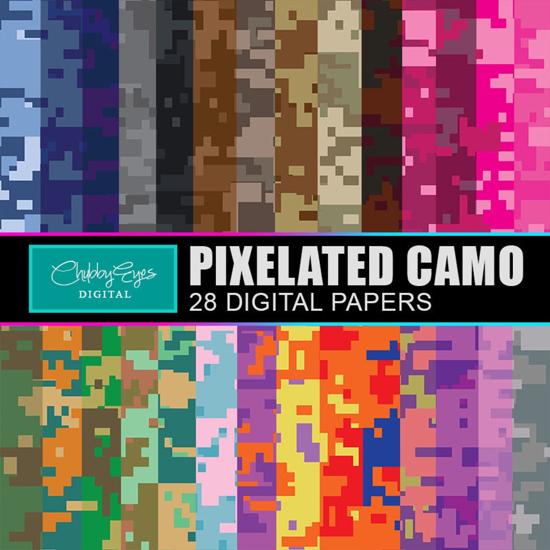 Pixelated Camouflage Digital Papers Colorful Scrapbook - Etsy
