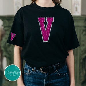 Pink Silver Glitter Varsity Alphabet Clip Art, Sport College Style ...