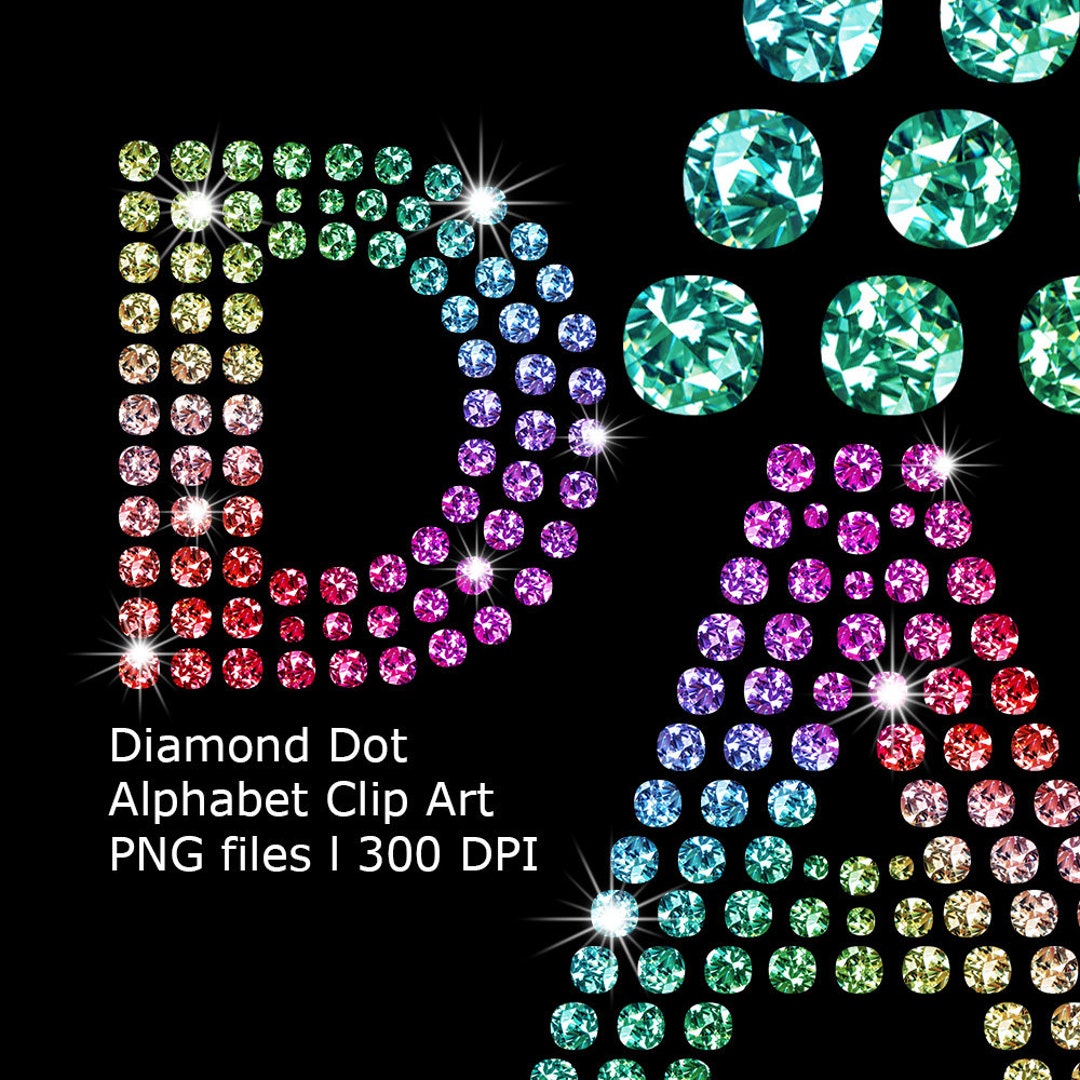 Diamond Dot Alphabet Clip Art, Rainbow Shiny Diamond Alphabet Digital ...