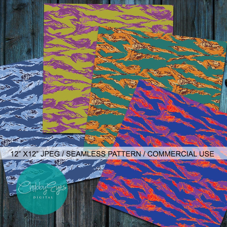 Camouflage Digital Papers, Colorful Scrapbook Papers, Military Tiger ...