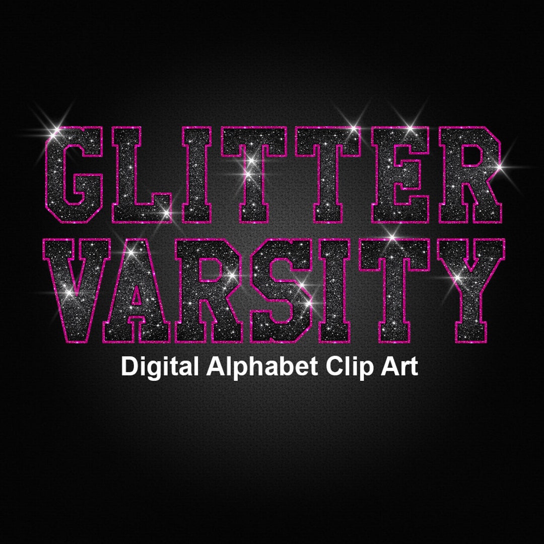 Black Pink Glitter Varsity Alphabet Clip Art, Sport College Style ...