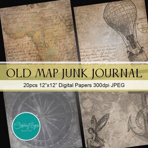 Old Maps and Old Writing Collage Papers, Printable Vintage Junk Journal ...