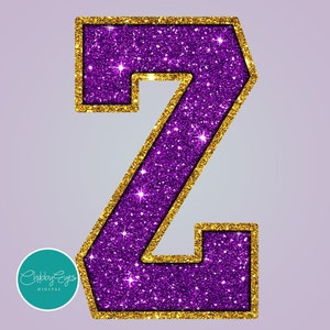 Purple Gold Glitter Varsity Alphabet Clip Art (digital Download) - Etsy