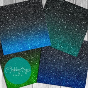 Black Mix Ombre Glitter Digital Papers, Colorful Color Scrapbook Papers ...