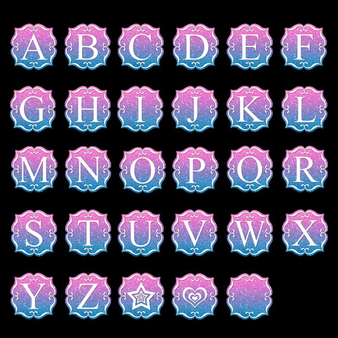 Glitter Frame Digital Alphabet Numbers Clip Art Pink Blue - Etsy