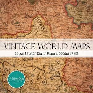Vintage World Maps, Grunge Maps, Antique Map, Scrapbook Papers ...