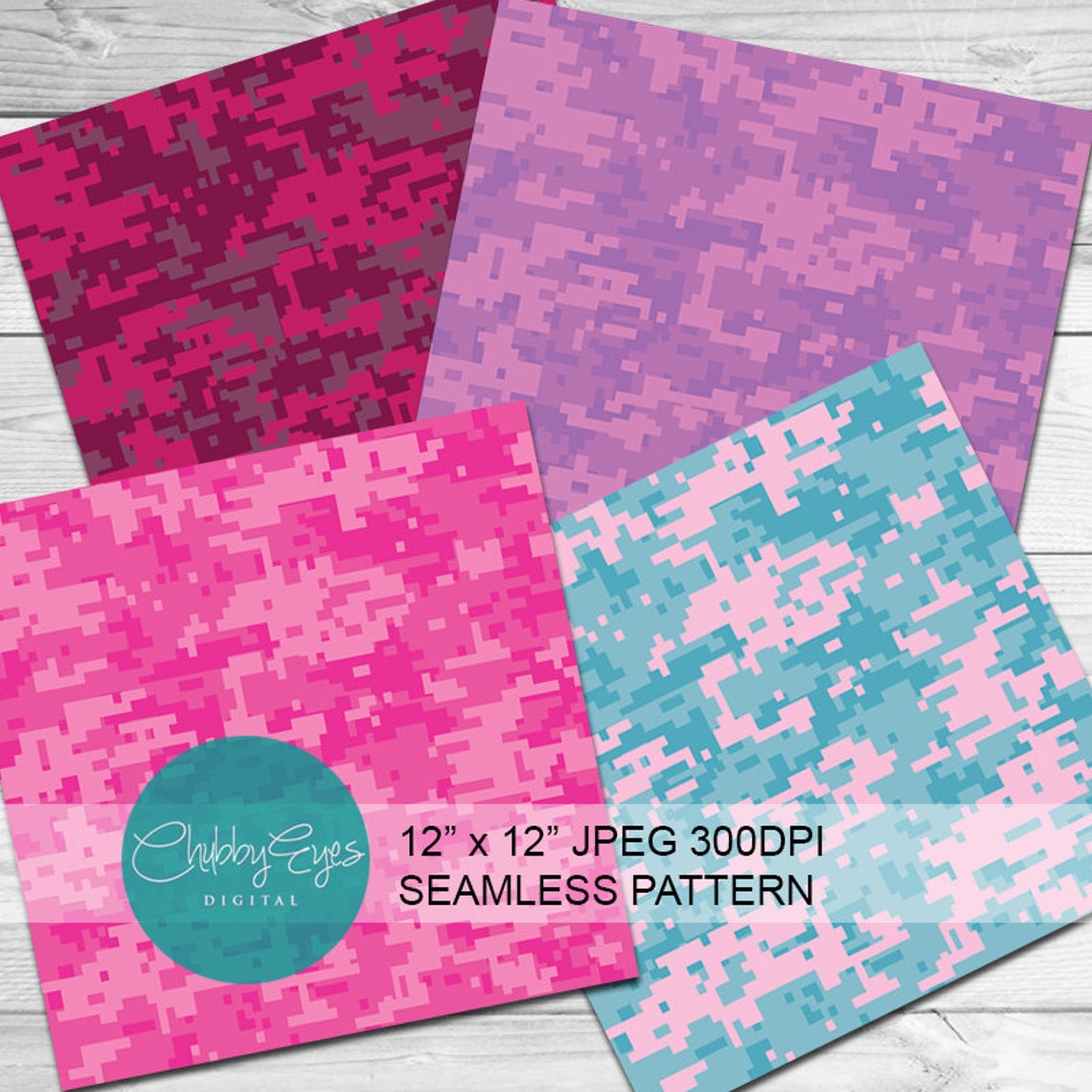 Pixelated Camouflage Digital Papers, Colorful Scrapbook Papers ...