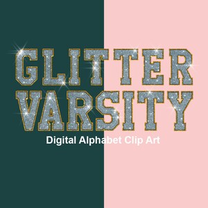 Silver Gold Glitter Varsity Alphabet Clip Art, Sport College Style ...