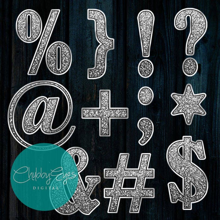 Silver Glitter Alphabet, Numbers and Punctuation Clip Art, Sparkle ...