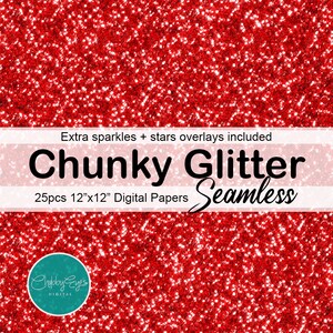 Red Chunky Glitter Digital Papers, Orange Seamless Scrapbook Papers ...