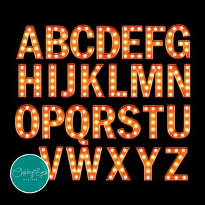 Orange Marquee Lights Alphabet, Vintage Light Box Lettering Clip Art ...