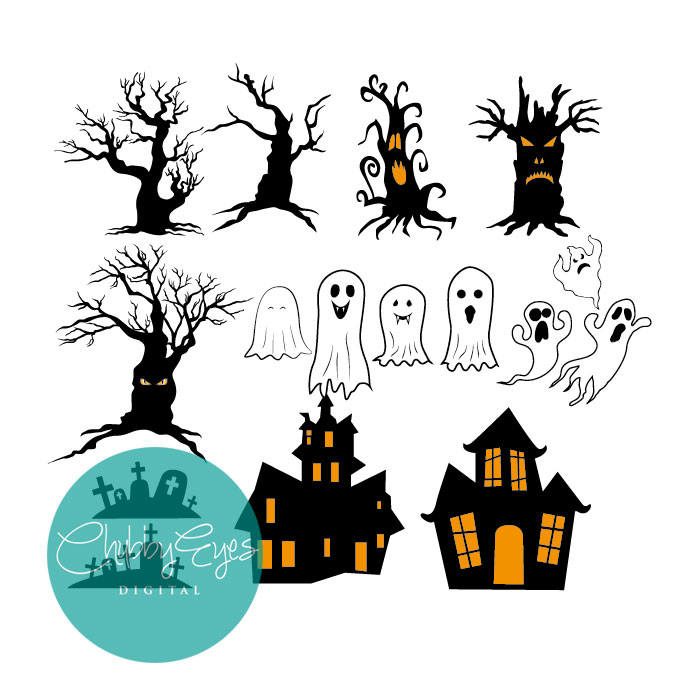 Halloween Clip Art Pumpkin Ghost Spiderweb Haunted House - Etsy