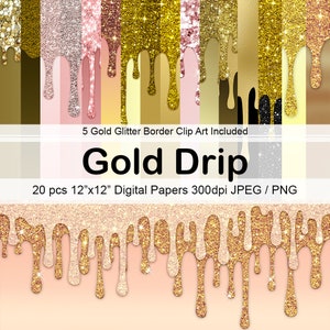 Gold Glitter Drip Digital Papers, Gold Gradient Background Scrapbook ...