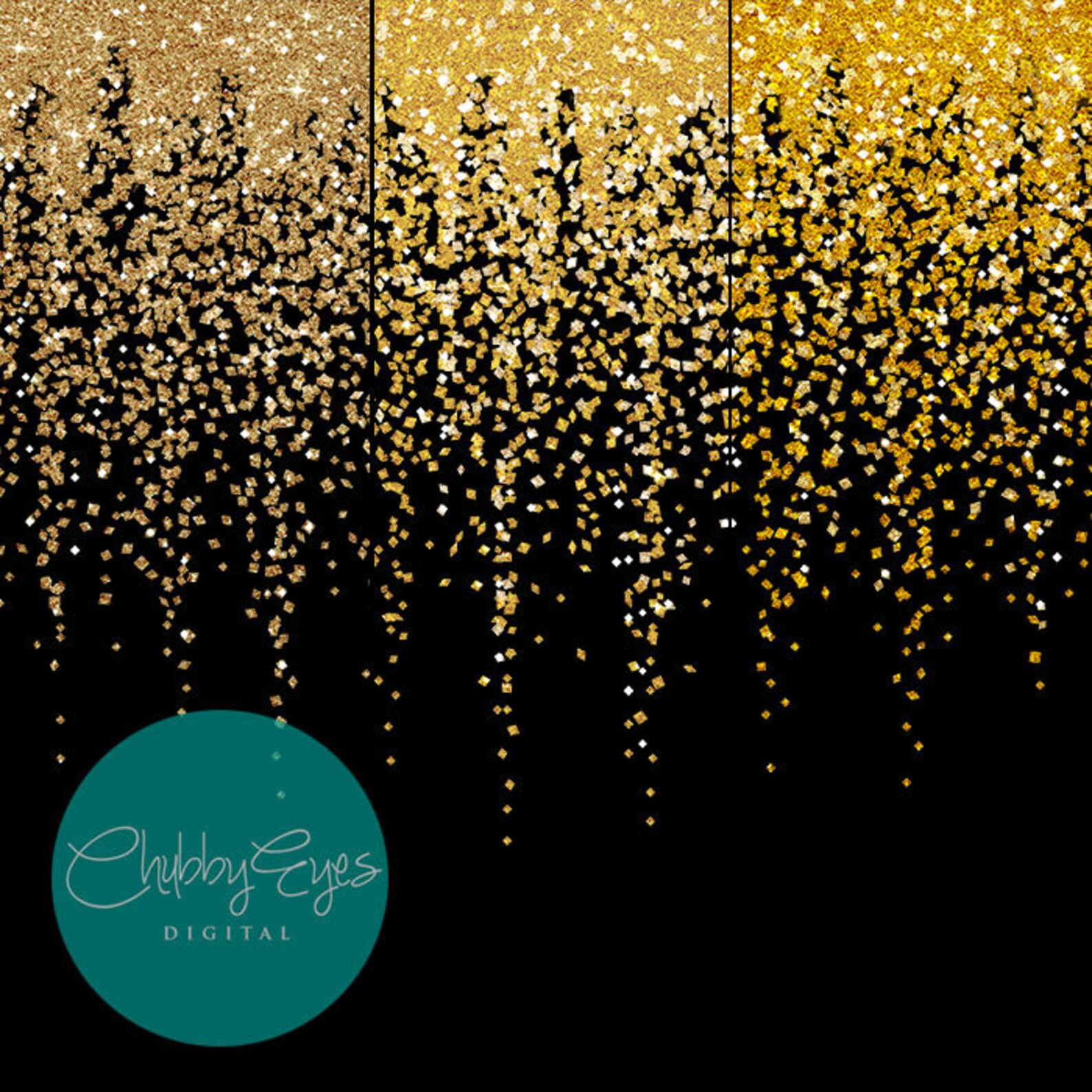 Gold & Silver Glitter Confetti Borders, Digital Glitter Clip Art, Star ...