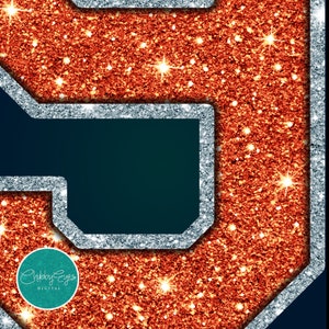 Orange Silver Glitter Varsity Alphabet Clip Art, Sport College Style ...
